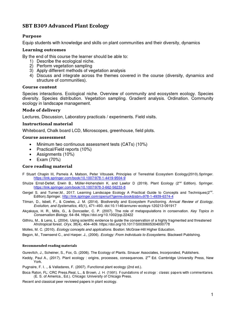 SBT B309 - Advanced Plant Ecology - 2020 | PDF | Ecosystem | Ecological ...