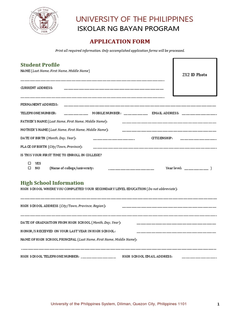 Iskolar NG Bayan Application Form - AY 2021-2022 | PDF