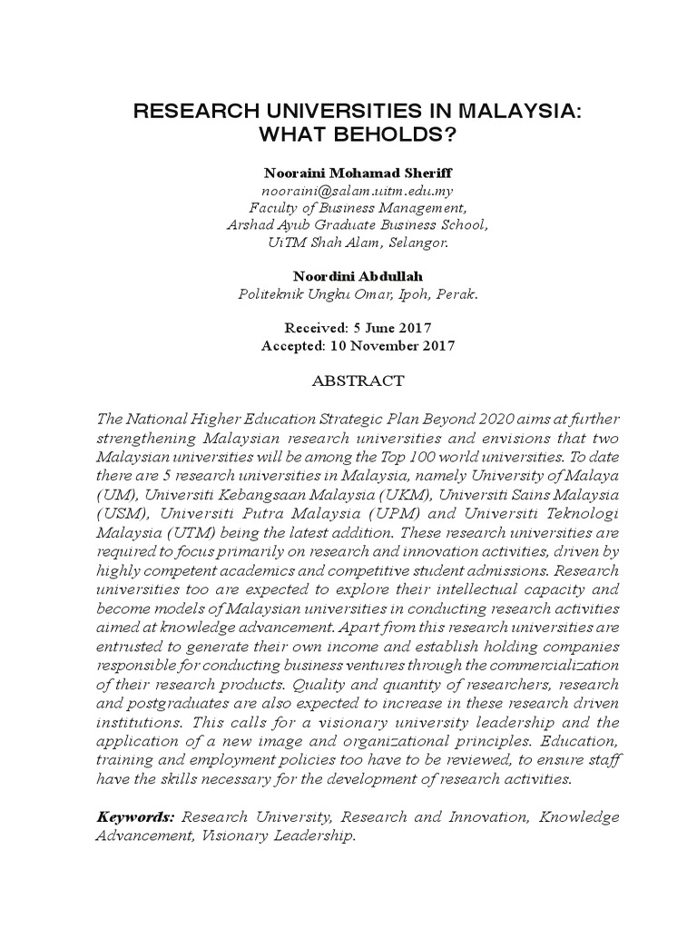 Research Universities in Malaysia | PDF | University | Malaysia