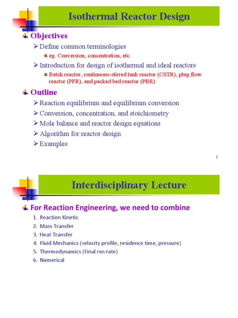 01 Isothermal Reactor Design | PDF | Chemical Reactor | Fluid Dynamics