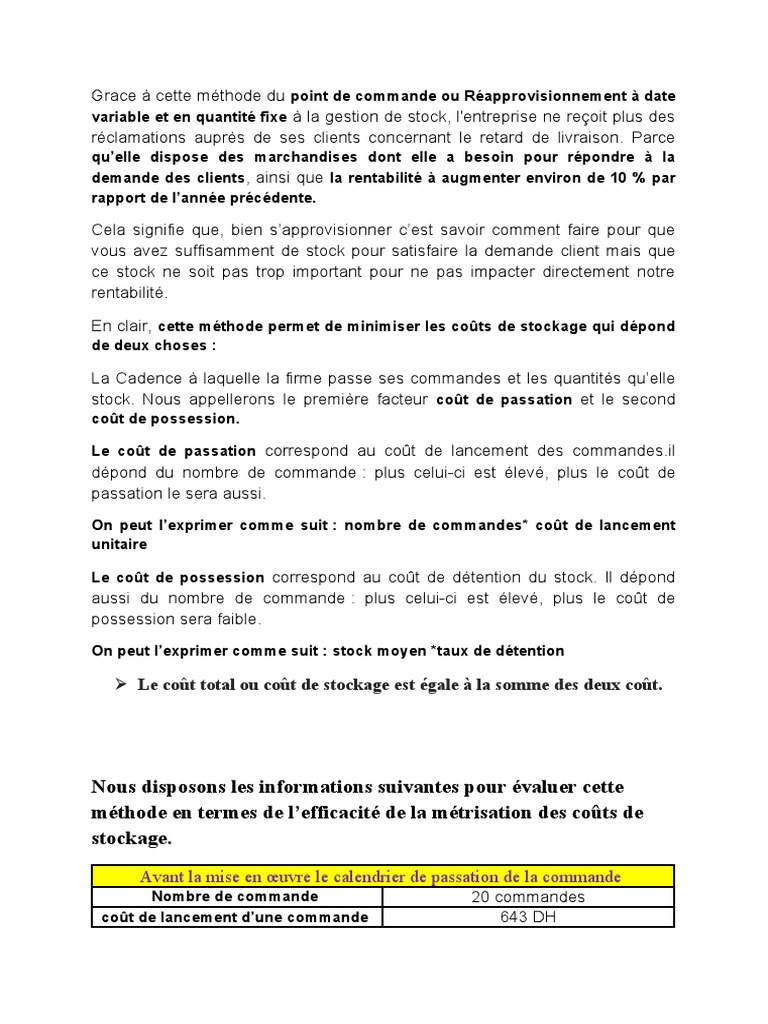 Grace À Cette Méthode Du Point de Commande Ou Réapprovisionnement À ...