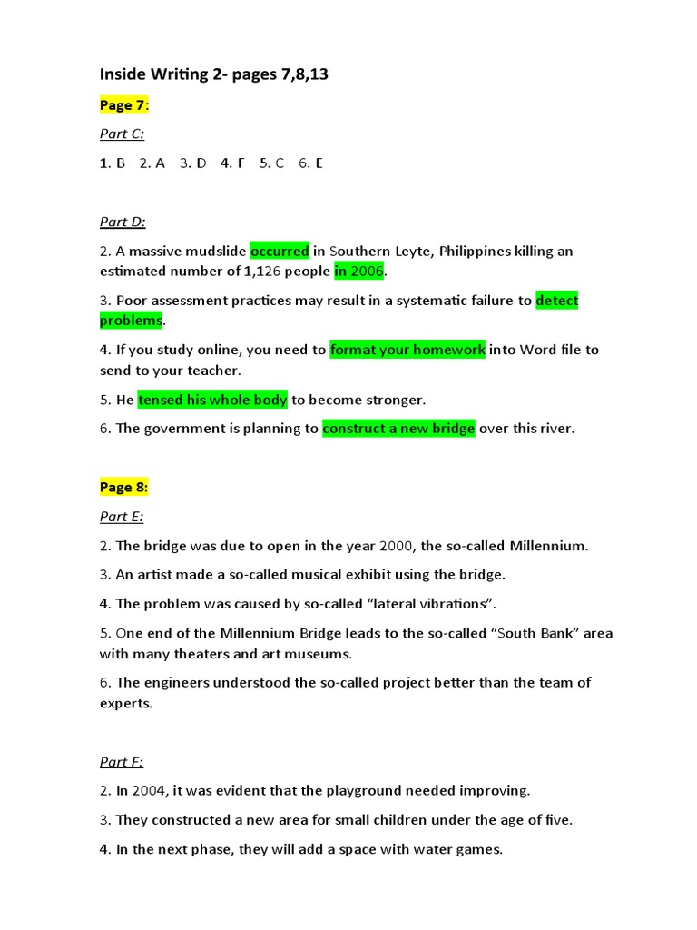 Inside Writing 2: Key Answers and Facts | PDF | Disneyland