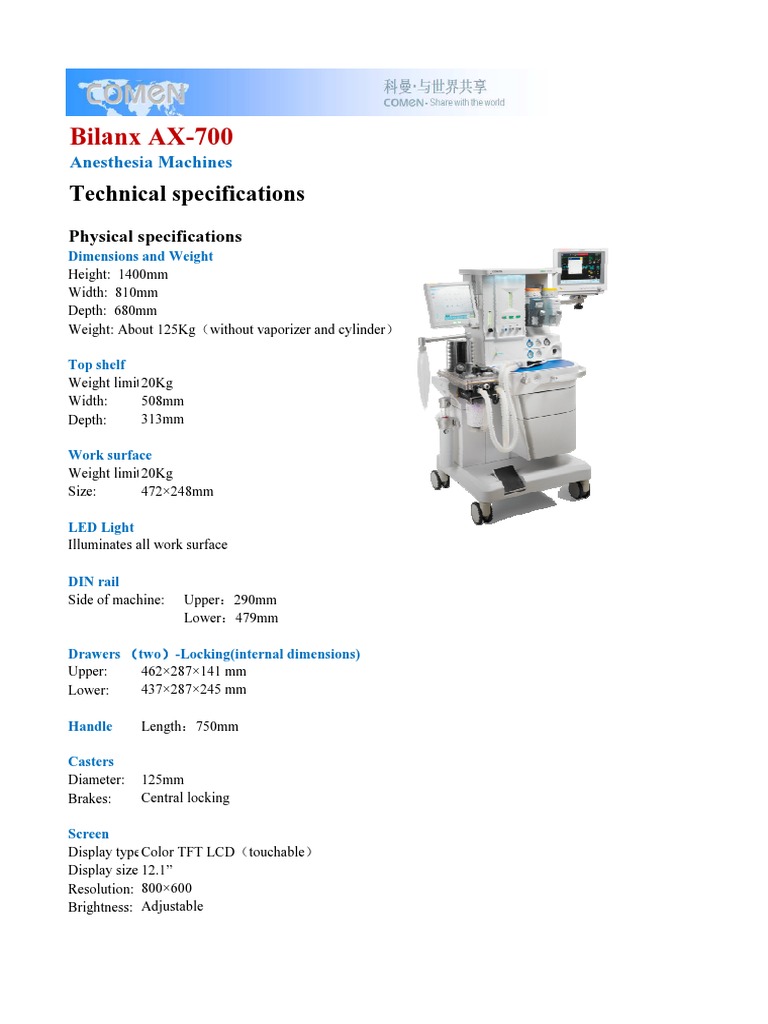Comen Bilanx AX-700 Anesthesia Machine - EN - V1.0 | PDF | Power Supply