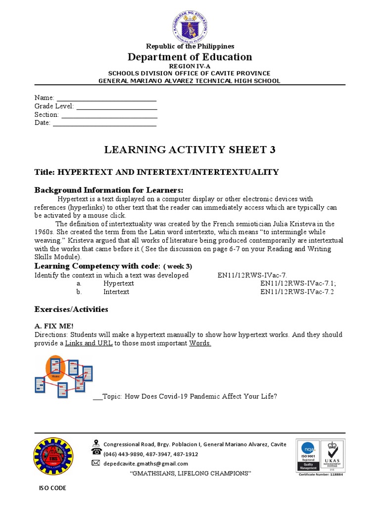 Las - RW M4 Q3 W3 Hypertext-And-Intertext - 3 | PDF | Intertextuality | Communication