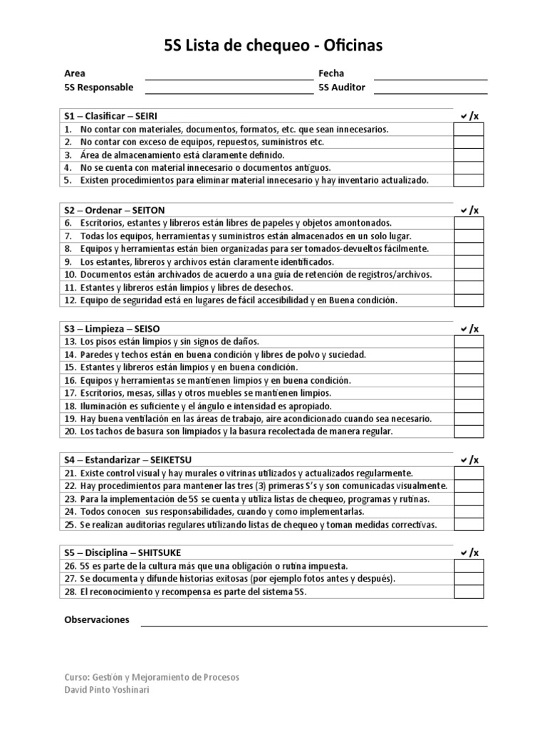 05-06 5s Checklist Oficina | PDF
