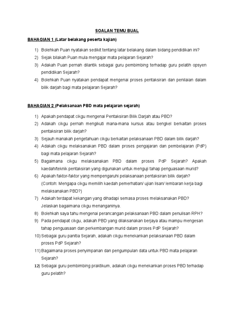 Soalan Temubual Guru Panitia Sejarah | PDF