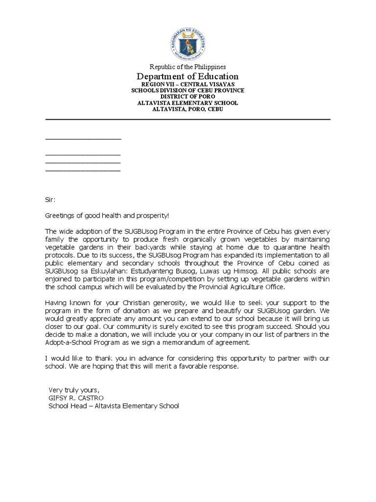 Support Altavista School's SUGBUsog Program | PDF