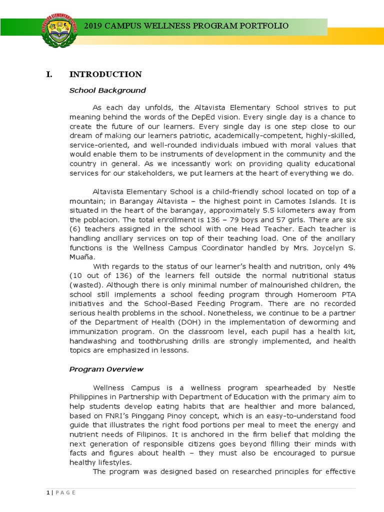 2019 Campus Wellness Program Portfolio: School Background | PDF ...