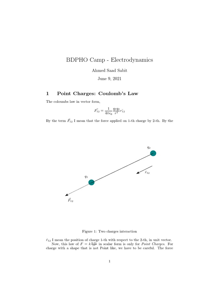 Electrodynamics Notes BDPHO Camp | PDF | Flux | Sphere