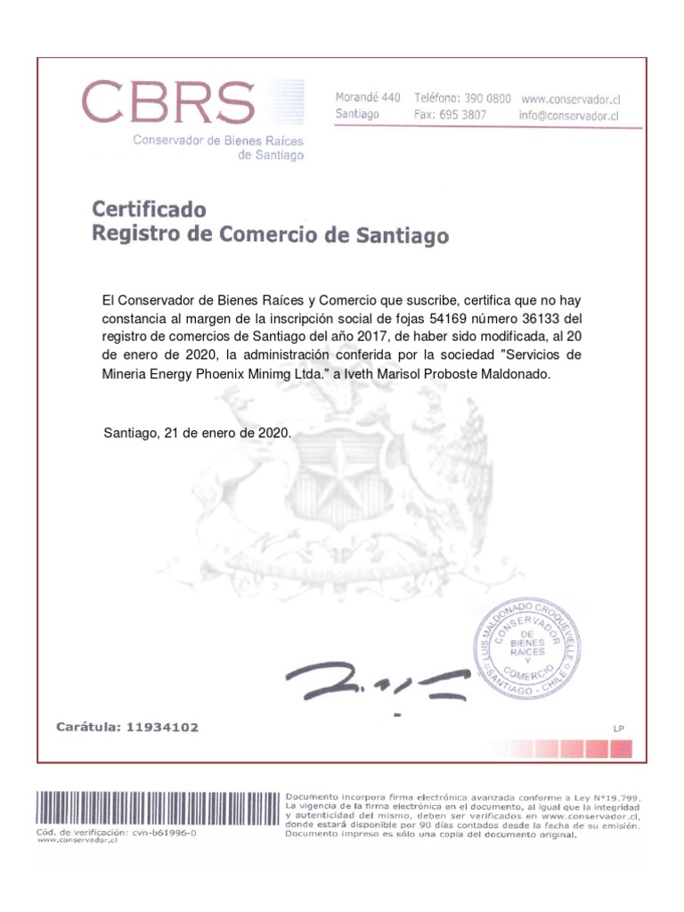 Plantilla Chile Registro de Comercio | PDF