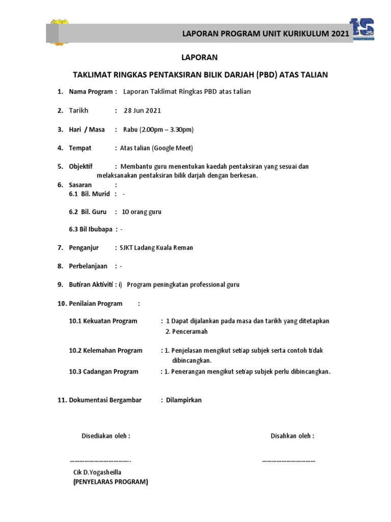 Laporan Taklimat PBD | PDF