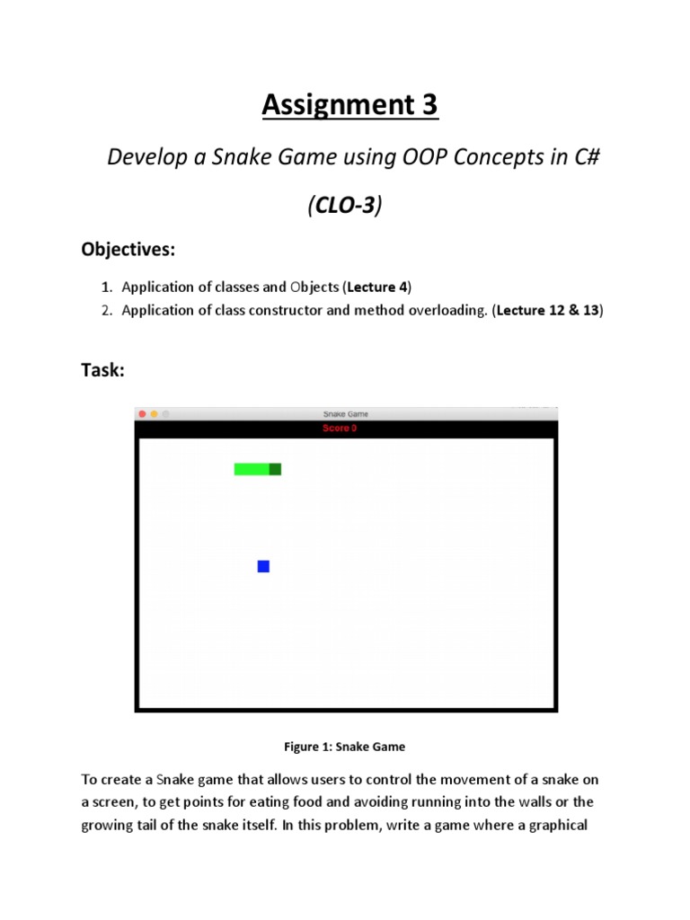 Assignment 3: Develop A Snake Game Using OOP Concepts in C# | PDF