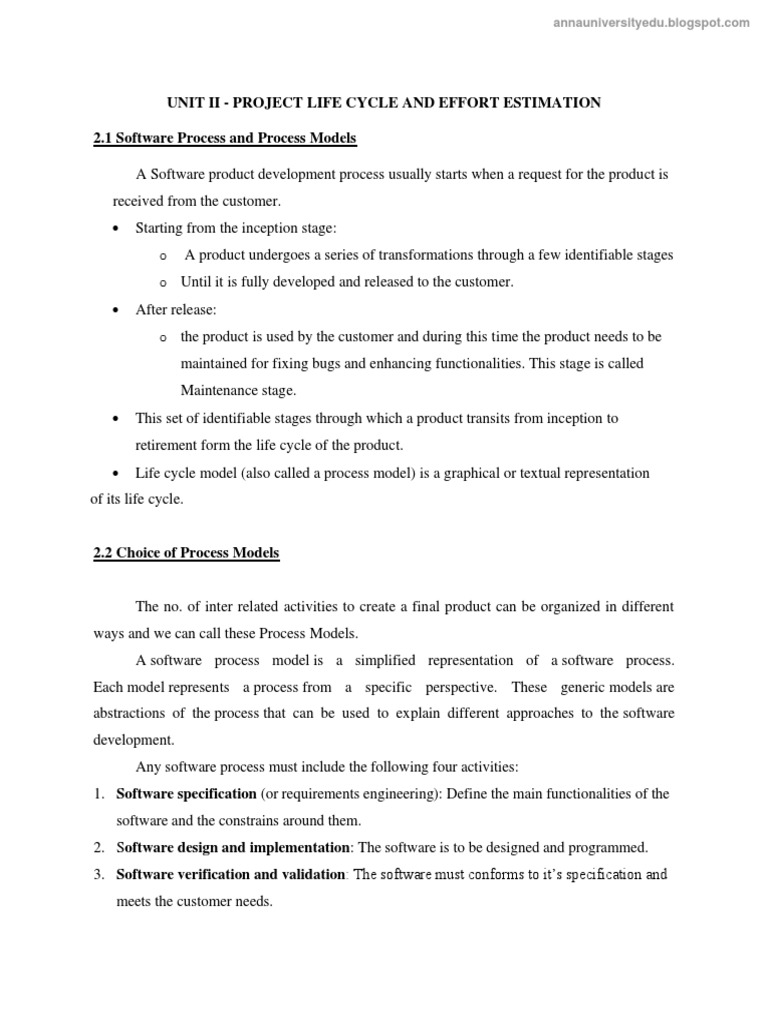 Unit Ii - Project Life Cycle and Effort Estimation 2.1 Software Process and Process Models | PDF ...