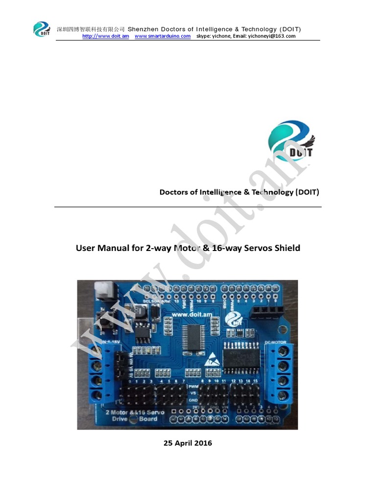 User M Manual Fo or 2 Way y Motor & & 16 Wa y Servos S Shield | PDF ...