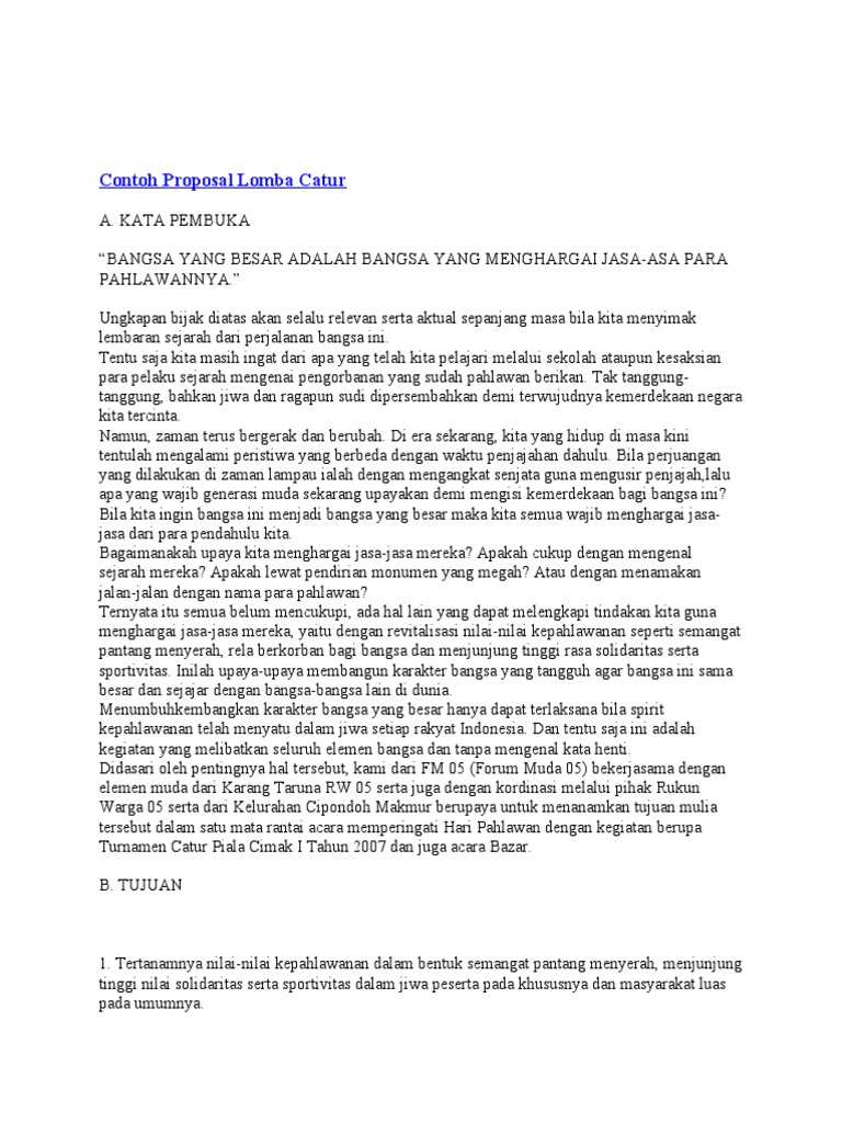 Contoh Proposal Lomba Catur | PDF