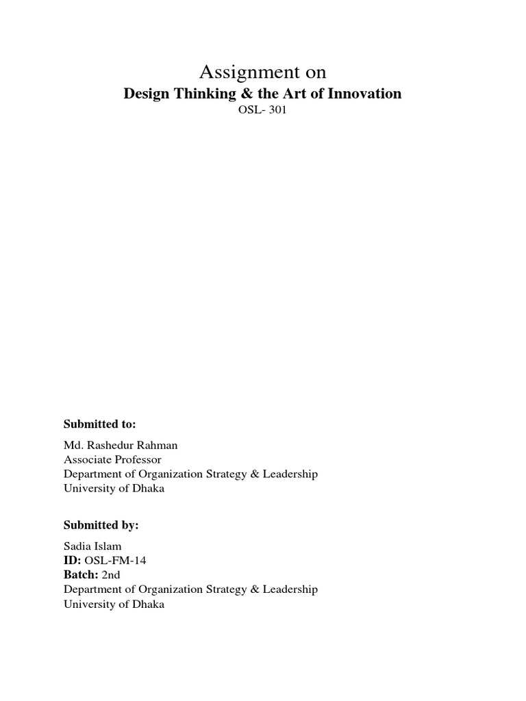 Assignment On: Design Thinking & The Art of Innovation | PDF | Design ...