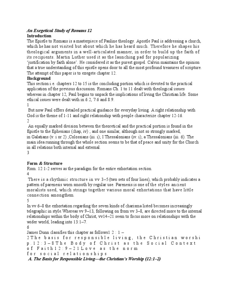 An Exegetical Study of Romans 12 | PDF | Paul The Apostle | Epistle To ...