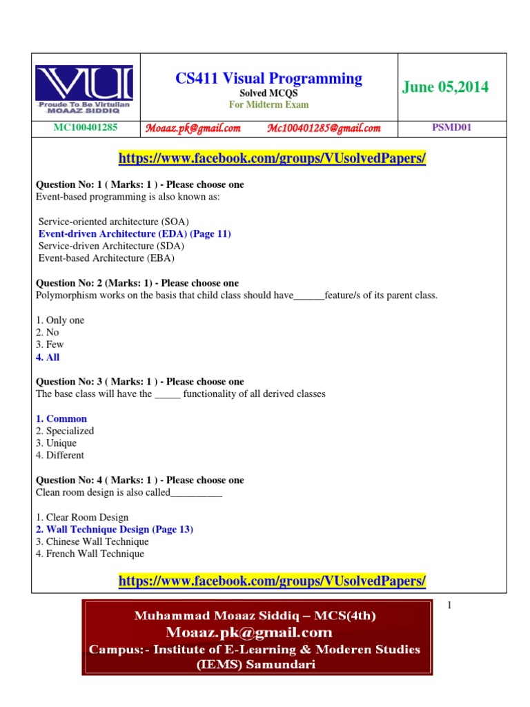 CS411 - Midterm Solved MCQs With References by Moaaz | PDF | Extensible Application Markup ...
