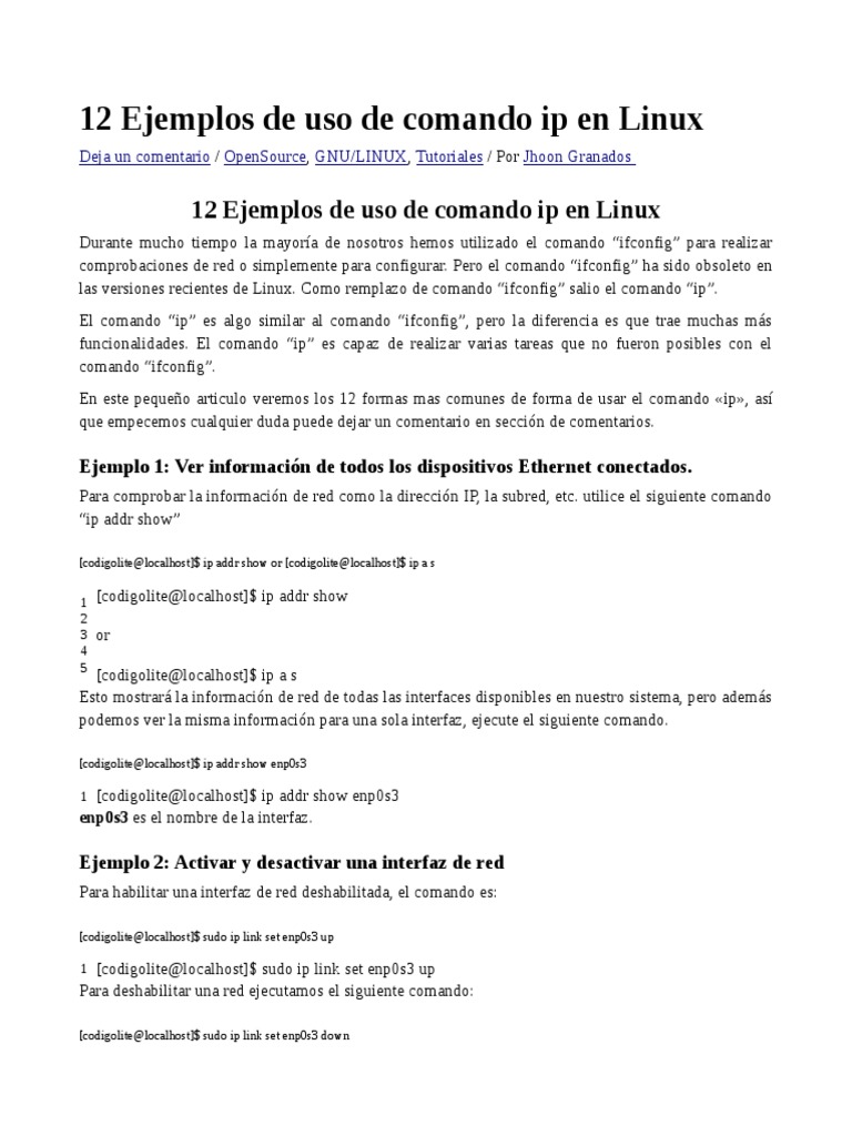 Comando Ip | PDF | Dirección IP | Protocolos de internet