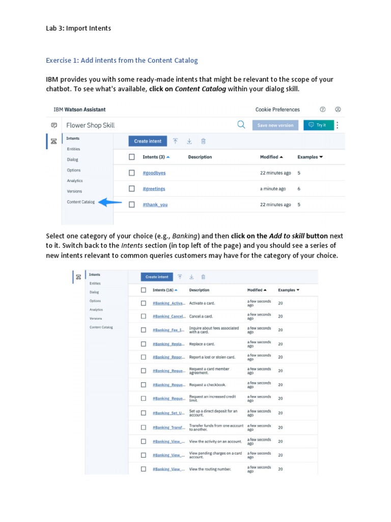 Lab 3 - Import Intents | PDF | Comma Separated Values | Watson (Computer)