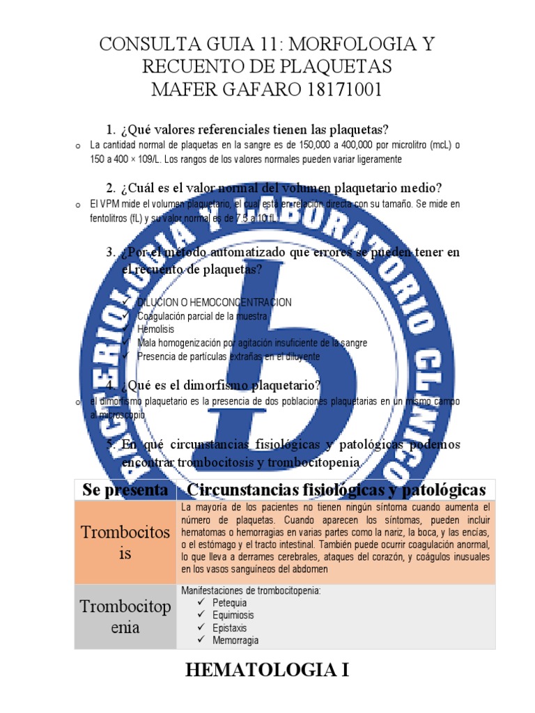 Morfologia y Recuento de Plaquetas Maferrecuento Diferencial de Leucocitos Mafer Rodriguez | PDF