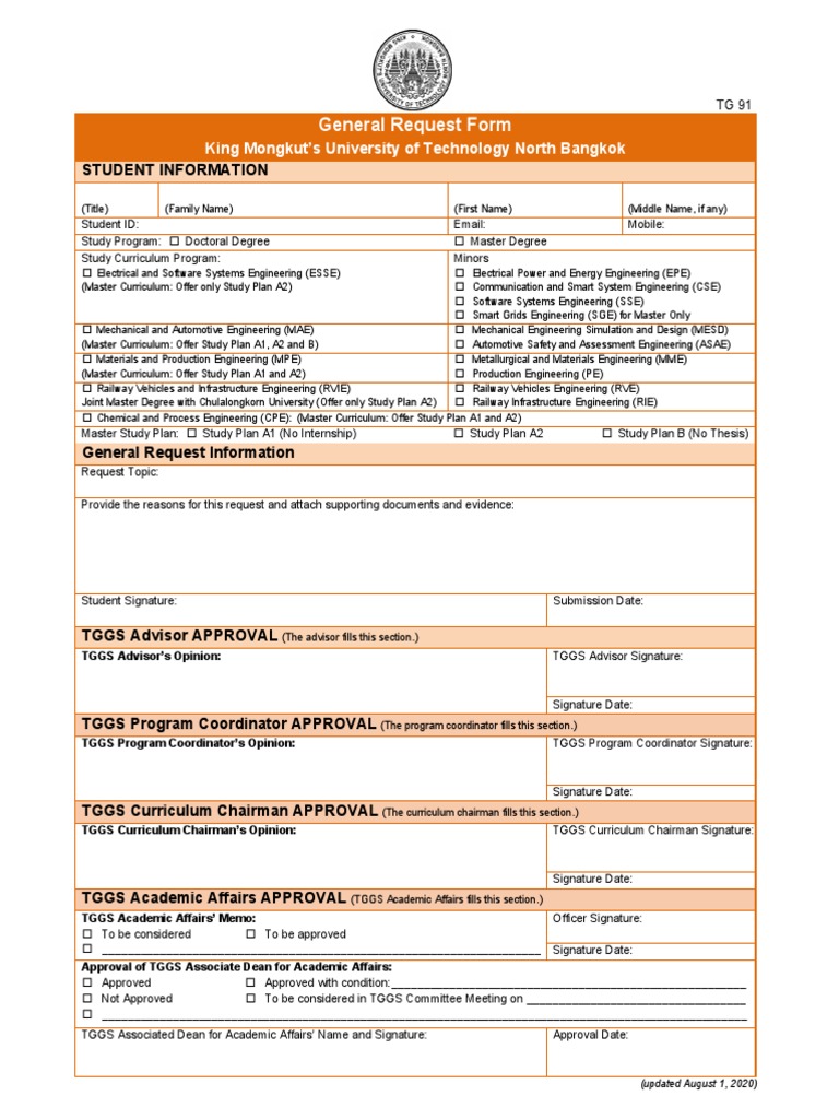 General Request Form: King Mongkut's University of Technology North ...
