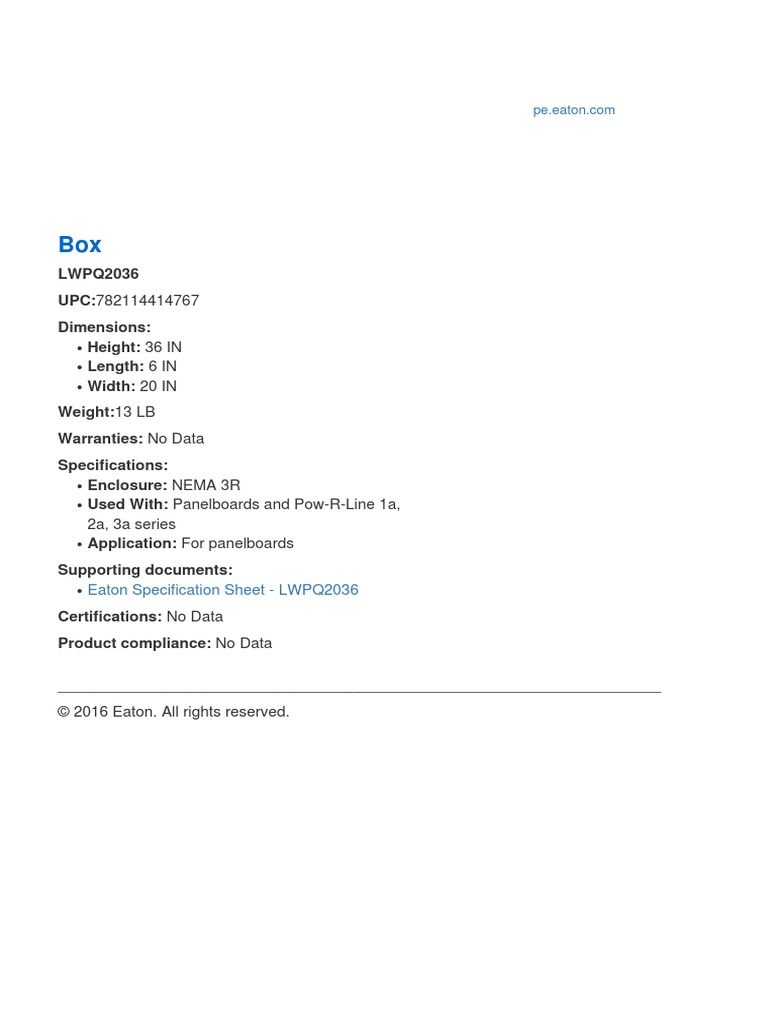 2a, 3a Series: Eaton Specification Sheet - LWPQ2036 | PDF