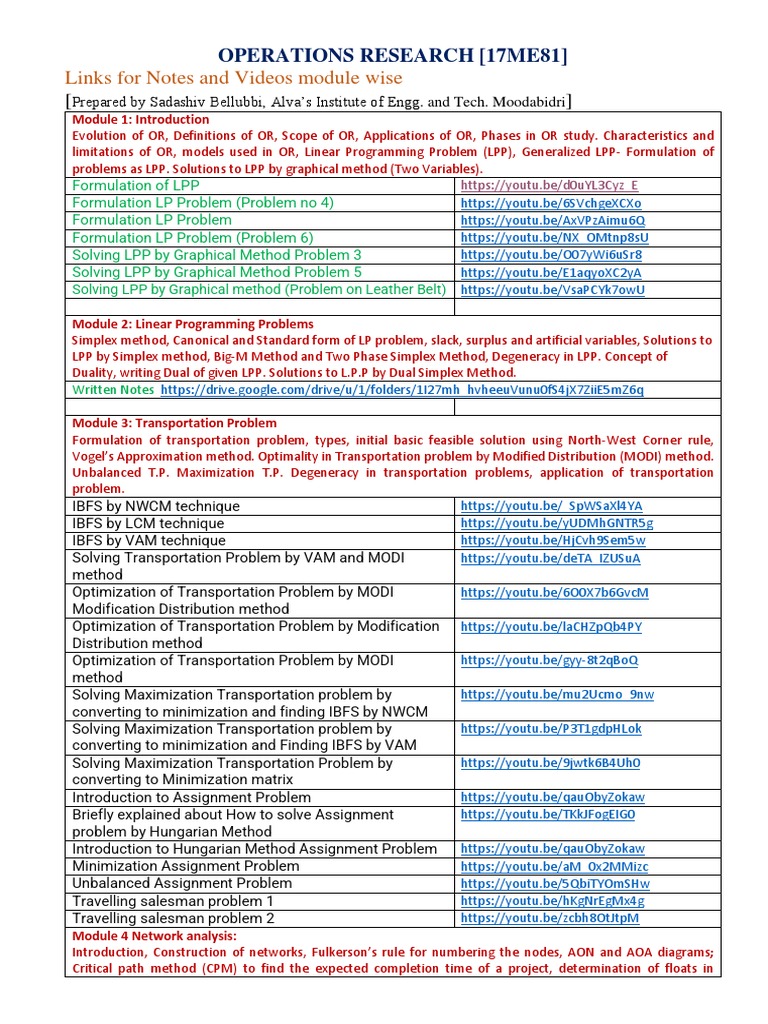 Operations Research Course Resources | PDF | Linear Programming ...