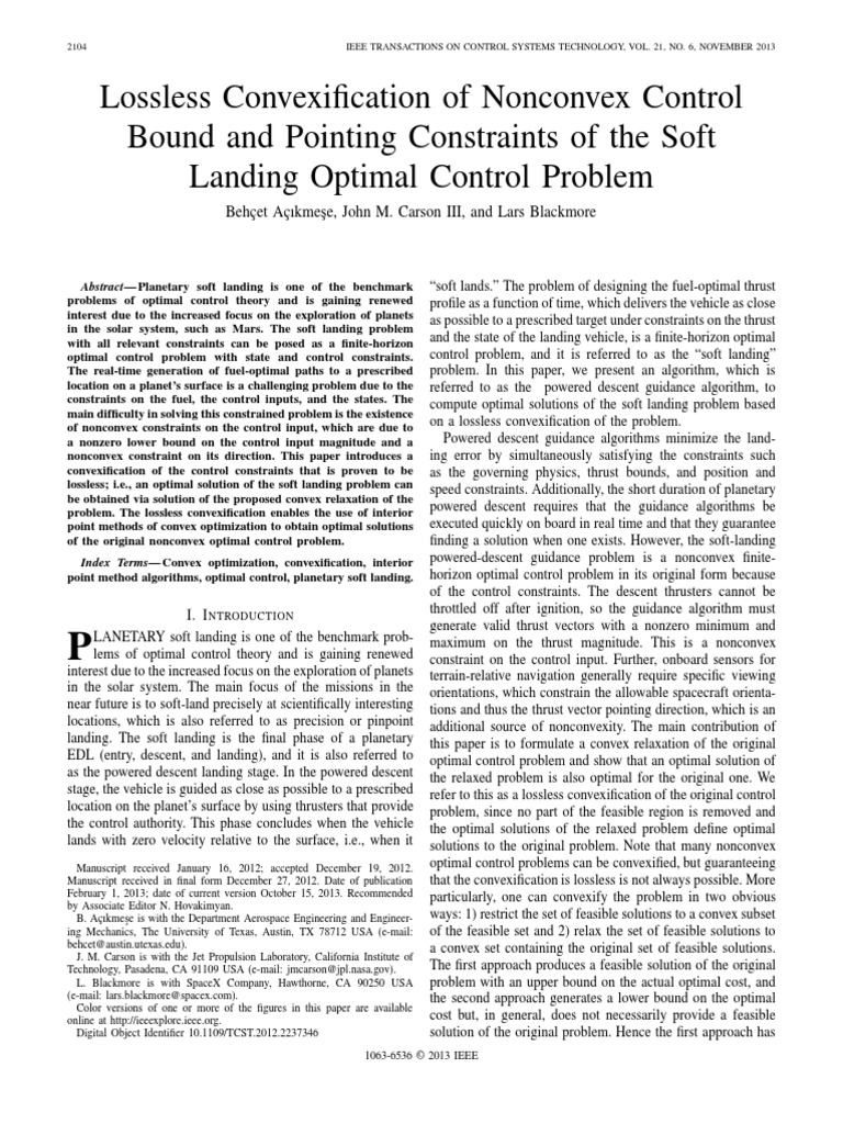 Lossless Convexification of Nonconvex Control Bound and Pointing Constraints of The Soft Landing ...