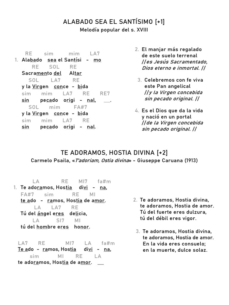 Alabado Sea el Santísimo: Letra y Acordes | PDF | Religión y ...