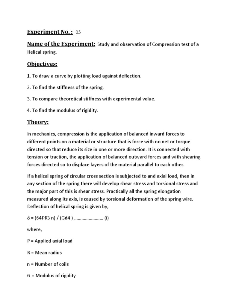 Experiment No.: Name of The Experiment: Objectives | PDF | Stiffness ...