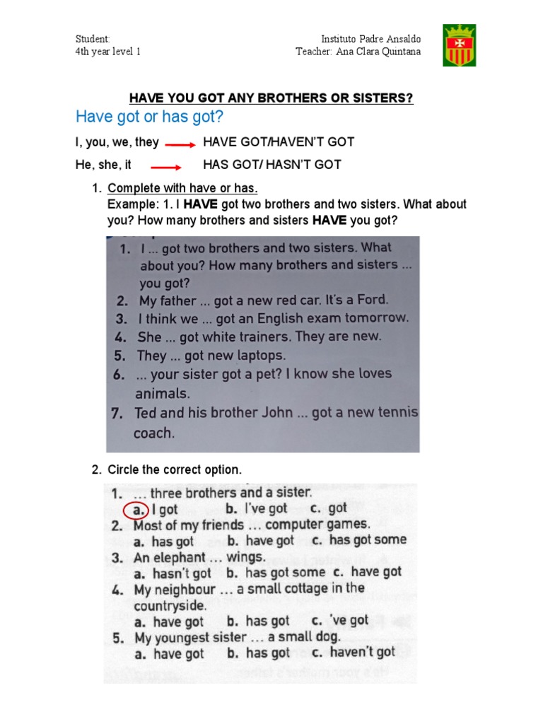 Brothers and Sisters: Grammar Activity | PDF | Language Arts & Discipline