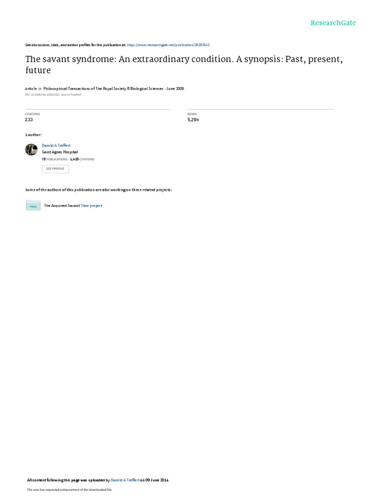 The Savant Syndrome: An Extraordinary Condition. A Synopsis: Past ...