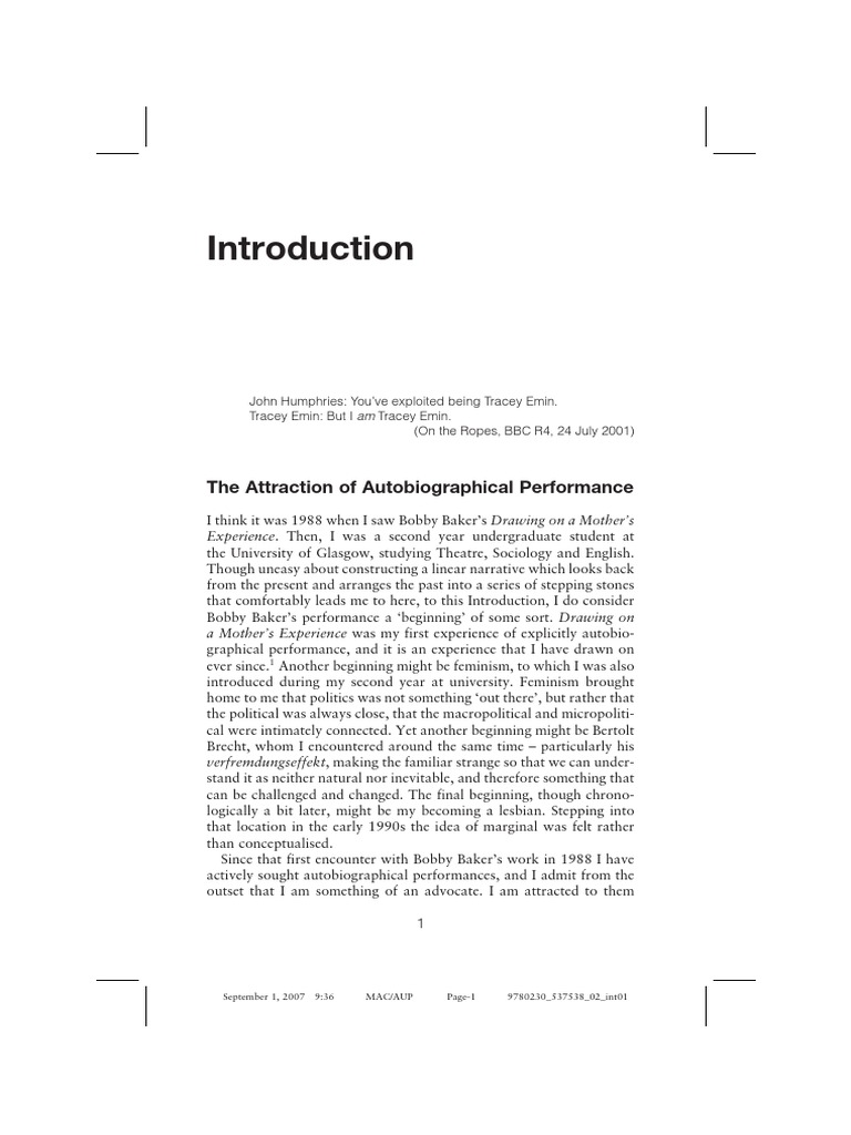 Autobiography and Performance Introducti | PDF | Autobiographies ...