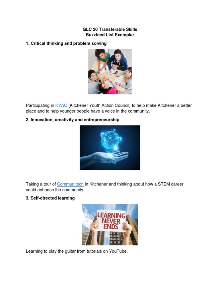 GLC 20 Skills for Youth Development | PDF | Career & Growth | Social ...