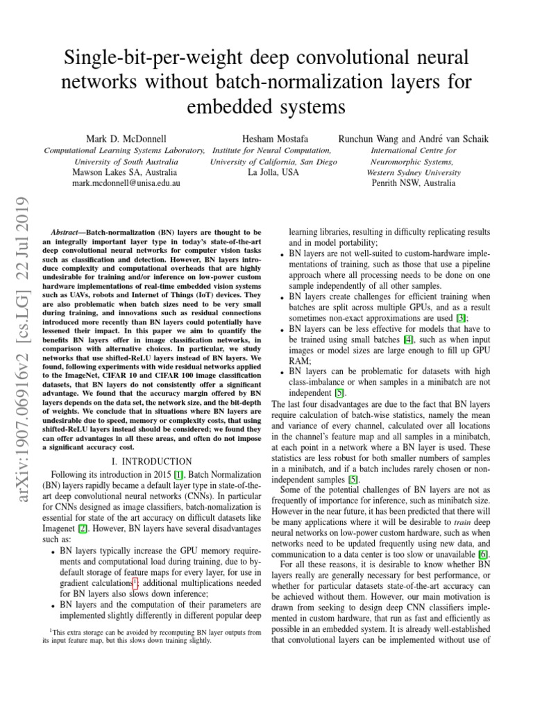 Single-Bit-Per-Weight Deep Convolutional Neural | PDF | Artificial Neural Network | Statistics