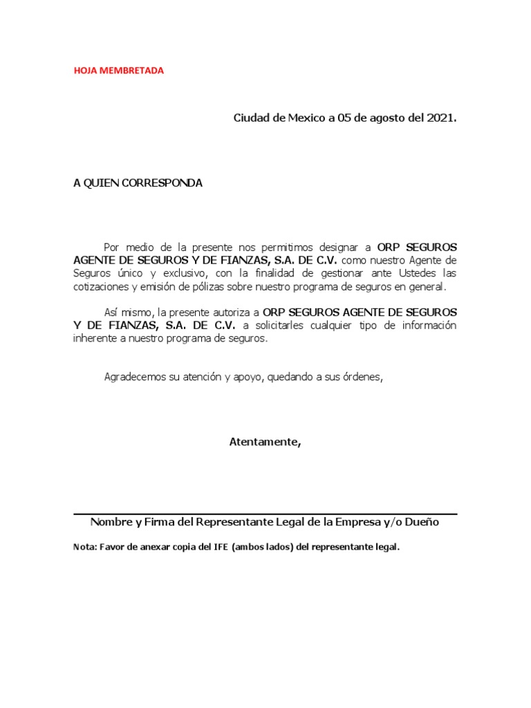 Machote Carta Nombramiento | PDF
