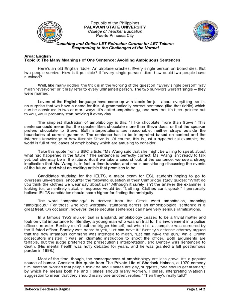 Understanding Ambiguous Sentences | PDF | Sherlock Holmes | Dr. Watson