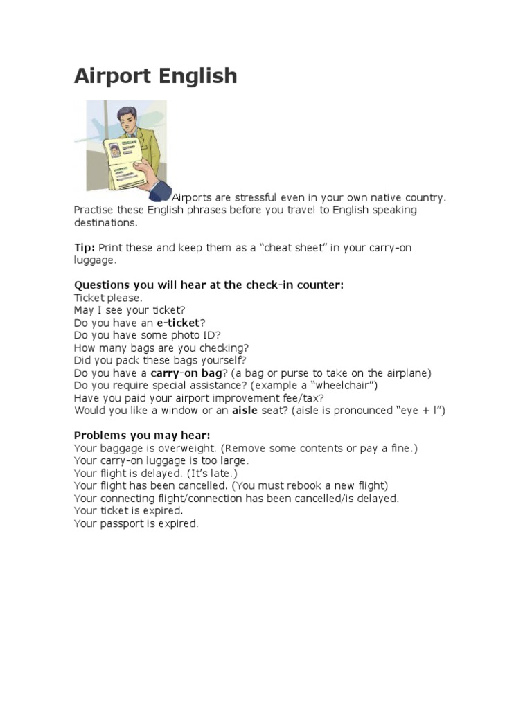 Airport English: Tip: Print These and Keep Them As A "Cheat Sheet" in ...