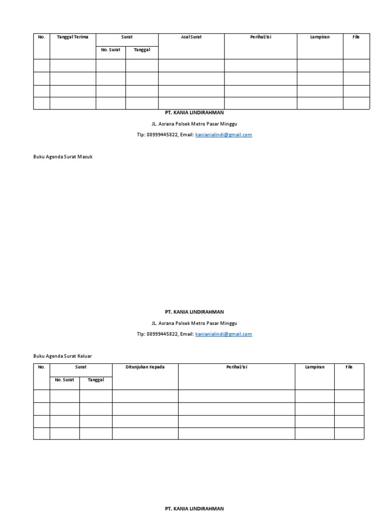 Contoh Format Buku Agenda | PDF