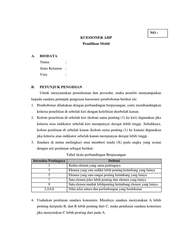 Kuisioner AHP (Alfandi) | PDF