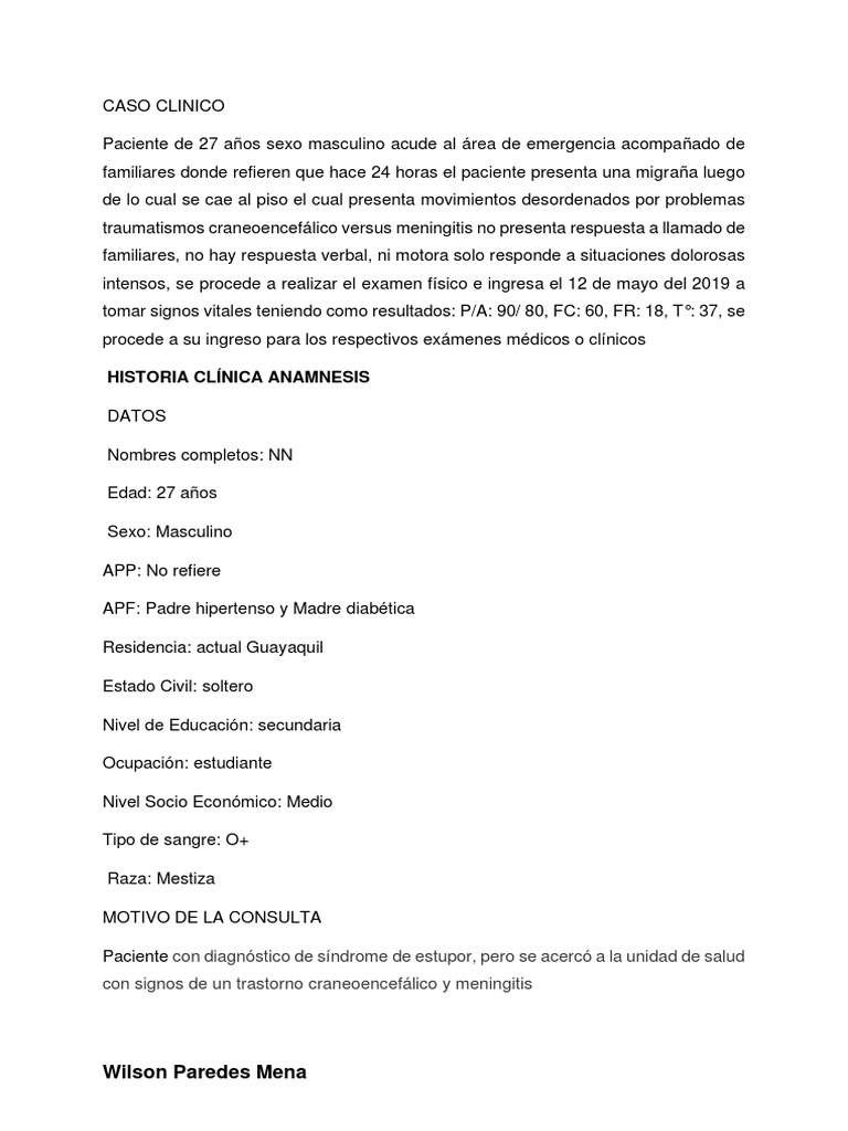 Caso Clínico: Síndrome de Estupor | PDF | Examen físico | Depresión ...