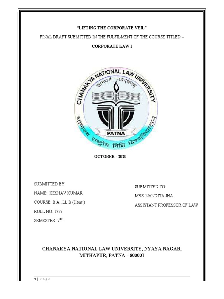 1737 (Keshav) Final Draft | PDF | Piercing The Corporate Veil | Legal Liability