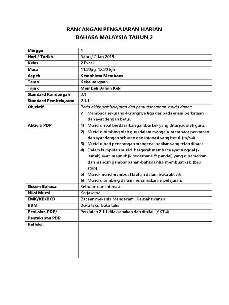 RPH BM Tahun 2 | PDF