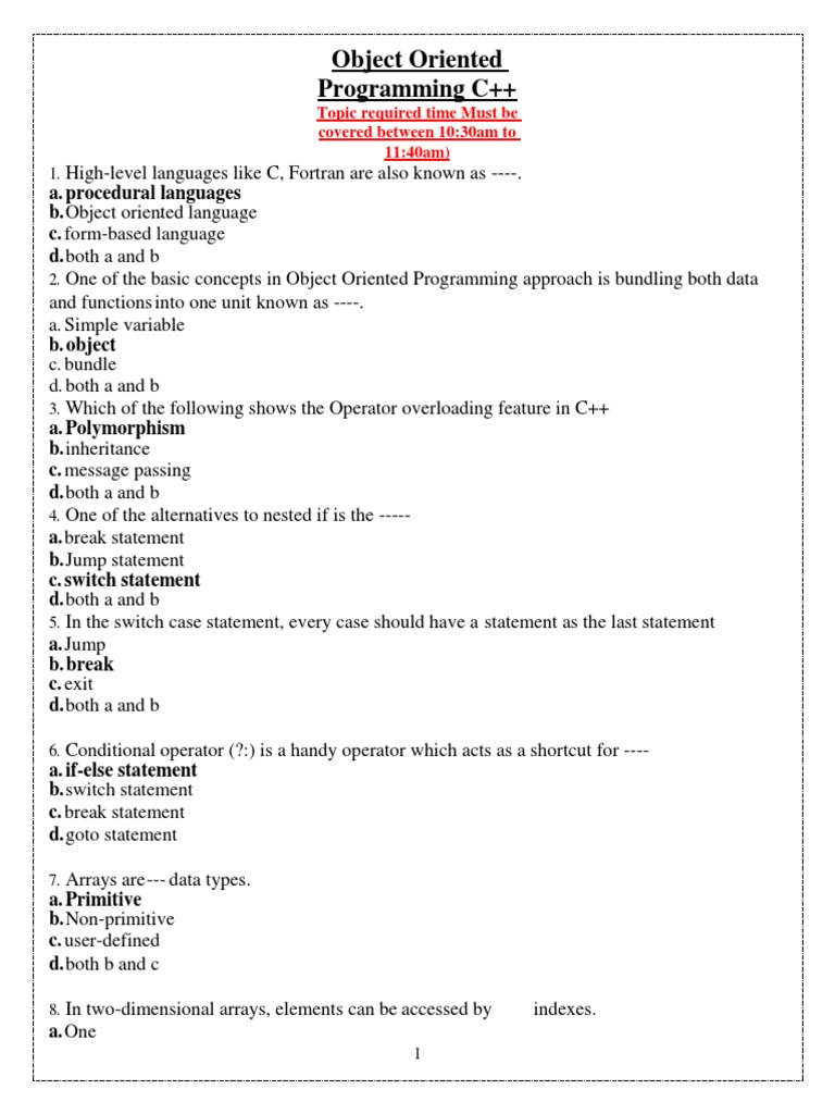 Object Oriented Programming C Mcqs Iub Download Free Pdf Class Computer Programming