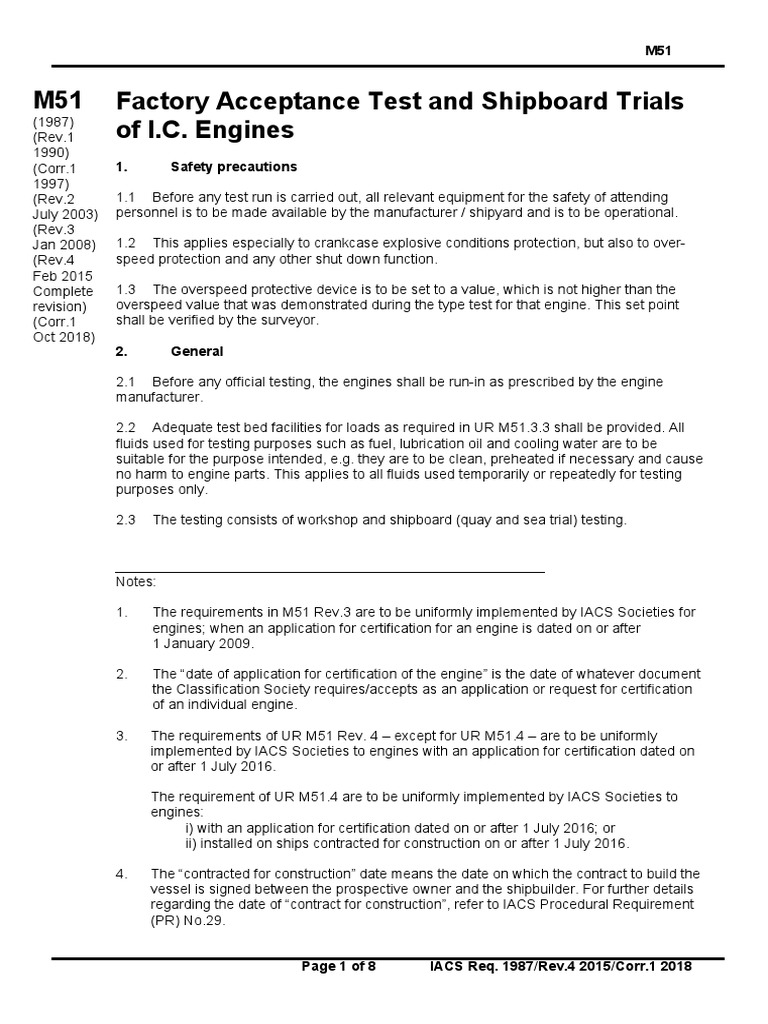M51 Factory Acceptance Test and Shipboard Trials of I.C. Engines M51 ...