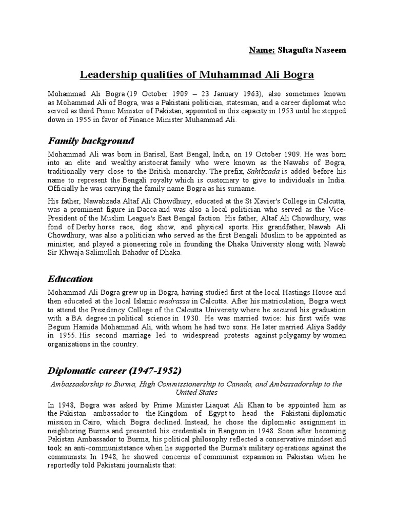 Mohammad Ali Bogra's Legacy | PDF | Government | Pakistan