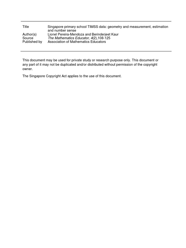 Singapore Primary School TIMSS Data Geometry and MEasurement ...