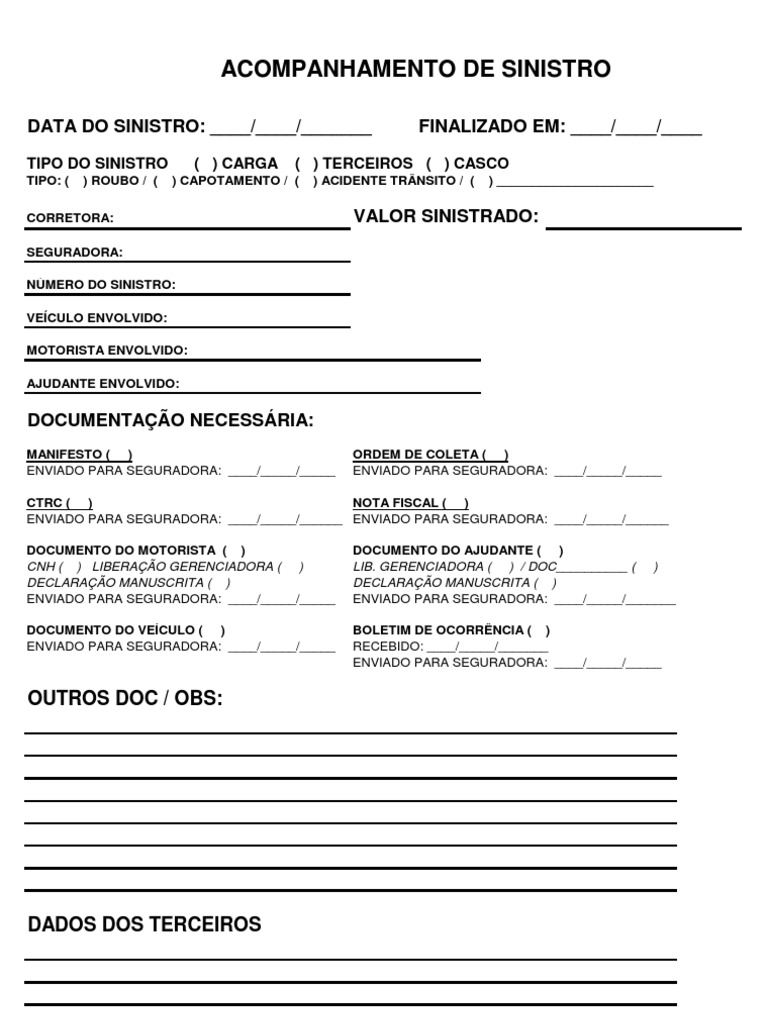 Modelo de Acompanhamento Sinistro | PDF | Transporte | Business