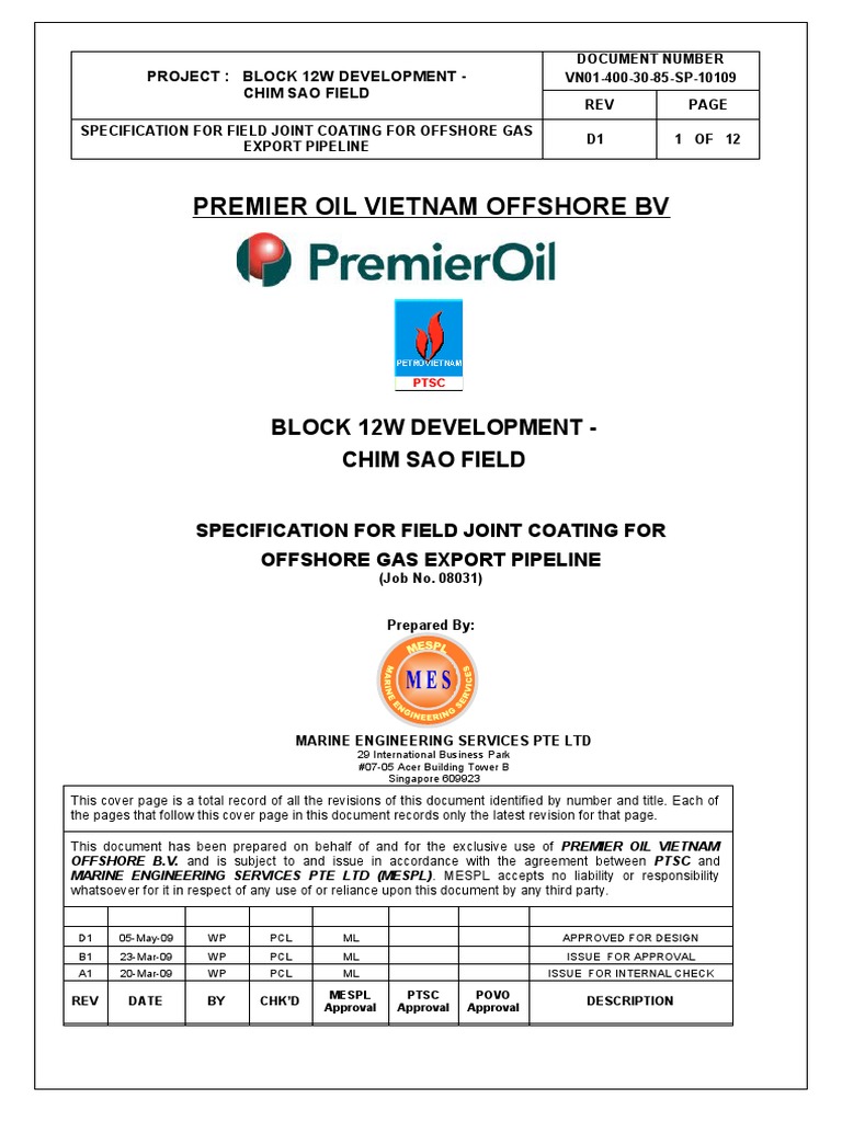 Field Joint Coating Specification for Pipeline | PDF | Specification ...
